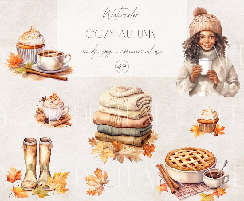 Watercolor Fall Clipart Cozy Fall Fall Graphic Clipart - Etsy