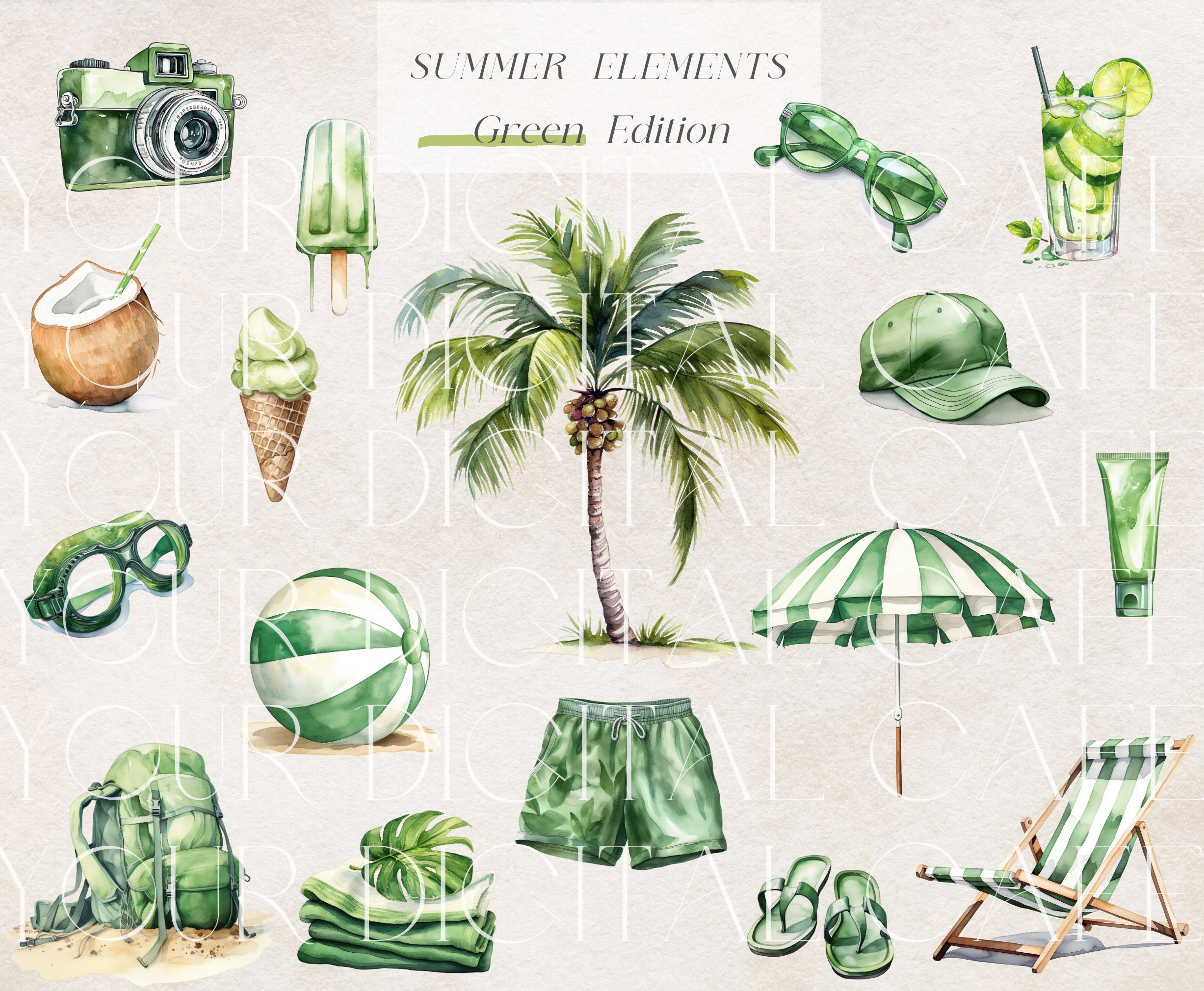 Watercolor Summer Clipart Bundle, Summer Beach Graphics, Beach Time Png ...