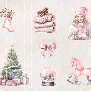 Kids Pink Watercolor Christmas Clipart, Festive Clipart, Holiday Png ...