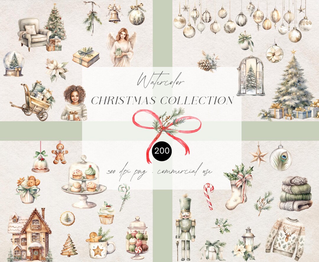 Watercolor Christmas Clipart Bundle, Christmas Holiday, Cute Christmas ...