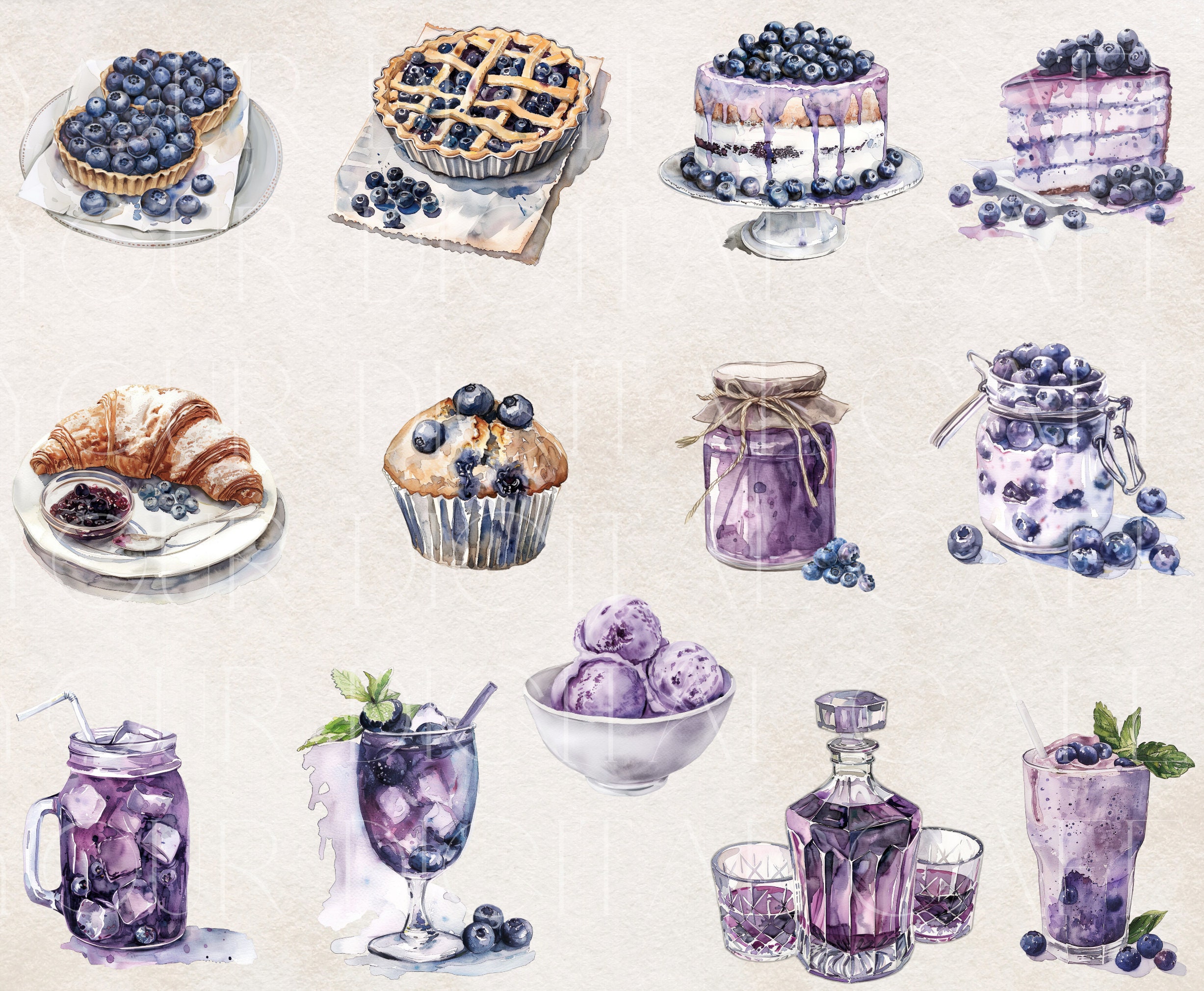 Watercolor Blueberry Clipart Berries Clipart Seasonal Graphics Spring ...