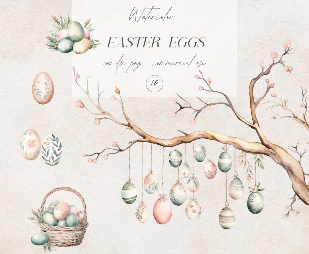 Watercolor Pastel Easter Eggs Clipart, Happy Easter PNG, Spring ...