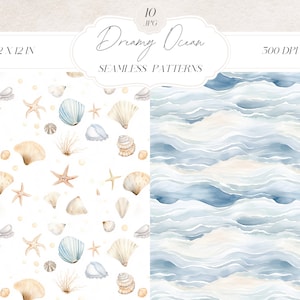 Watercolor Ocean Seamless Patterns, Neutral Summer Beach Digital Paper ...