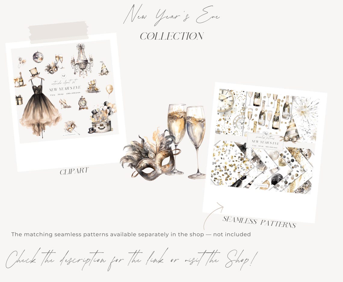 New Year Watercolor Clipart, Party PNG, Happy New Year Clipart, Festive ...