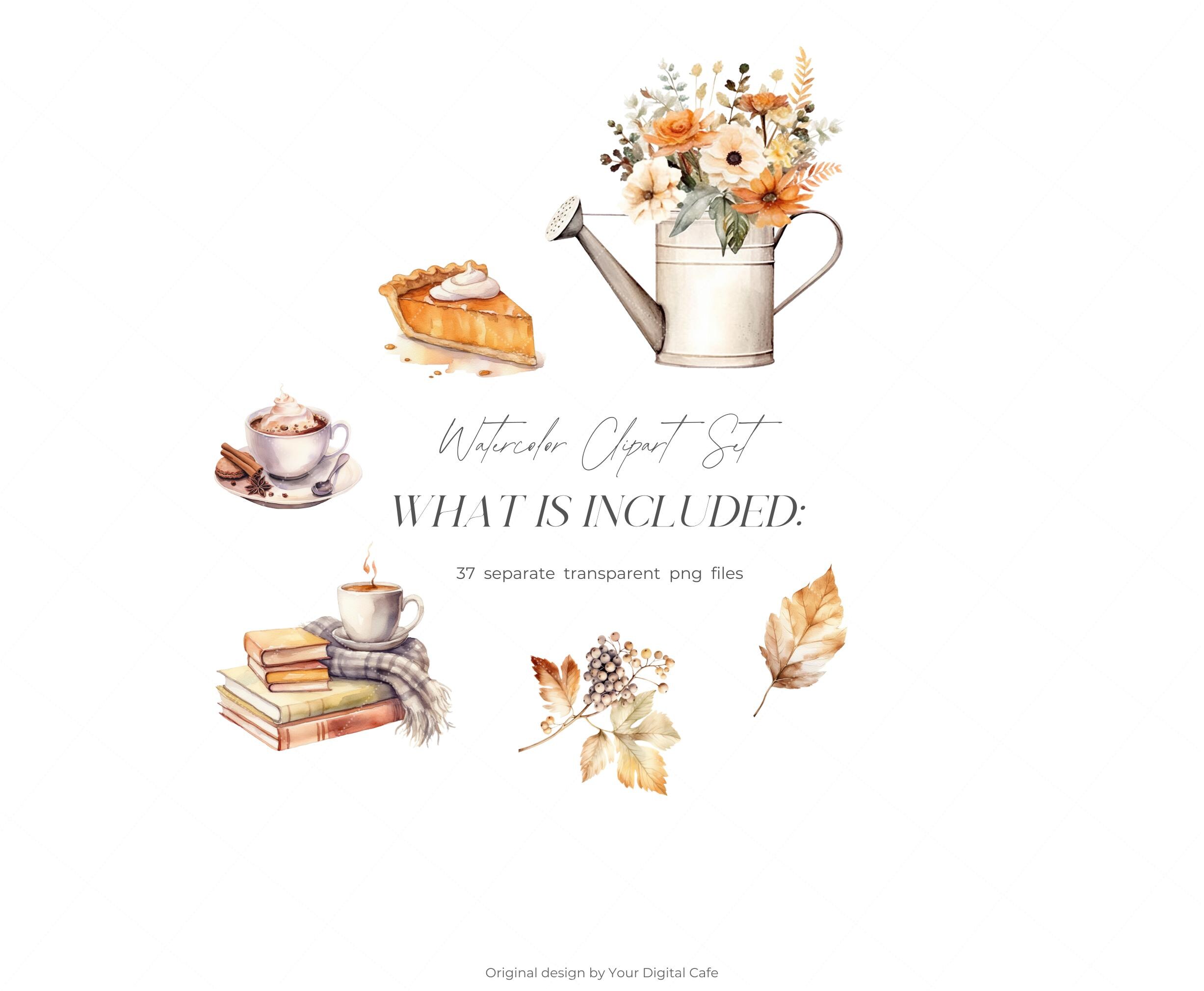 Watercolor Fall Clipart: Neutral Autumn Graphics, Cozy Cottage, Floral ...