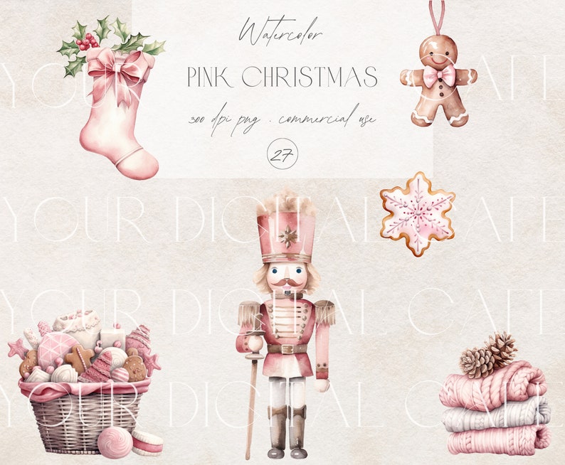 Pink Christmas Clipart Christmas Clipart Watercolor - Etsy