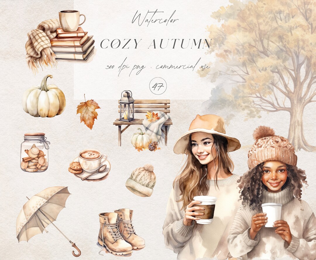 Watercolor Fall Clipart Bundle, Cozy Autumn Images, Floral Fall ...
