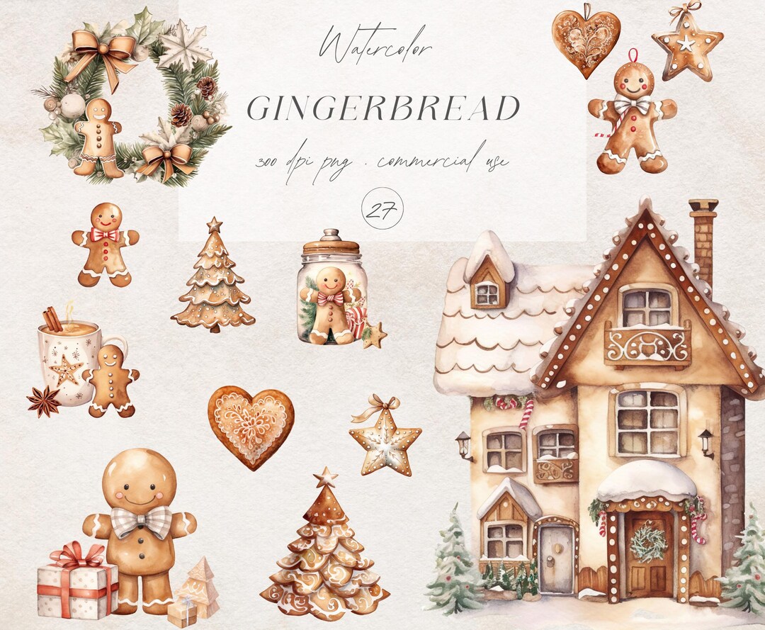 Watercolor Gingerbread Clipart, Cute Christmas Decor Clipart ...