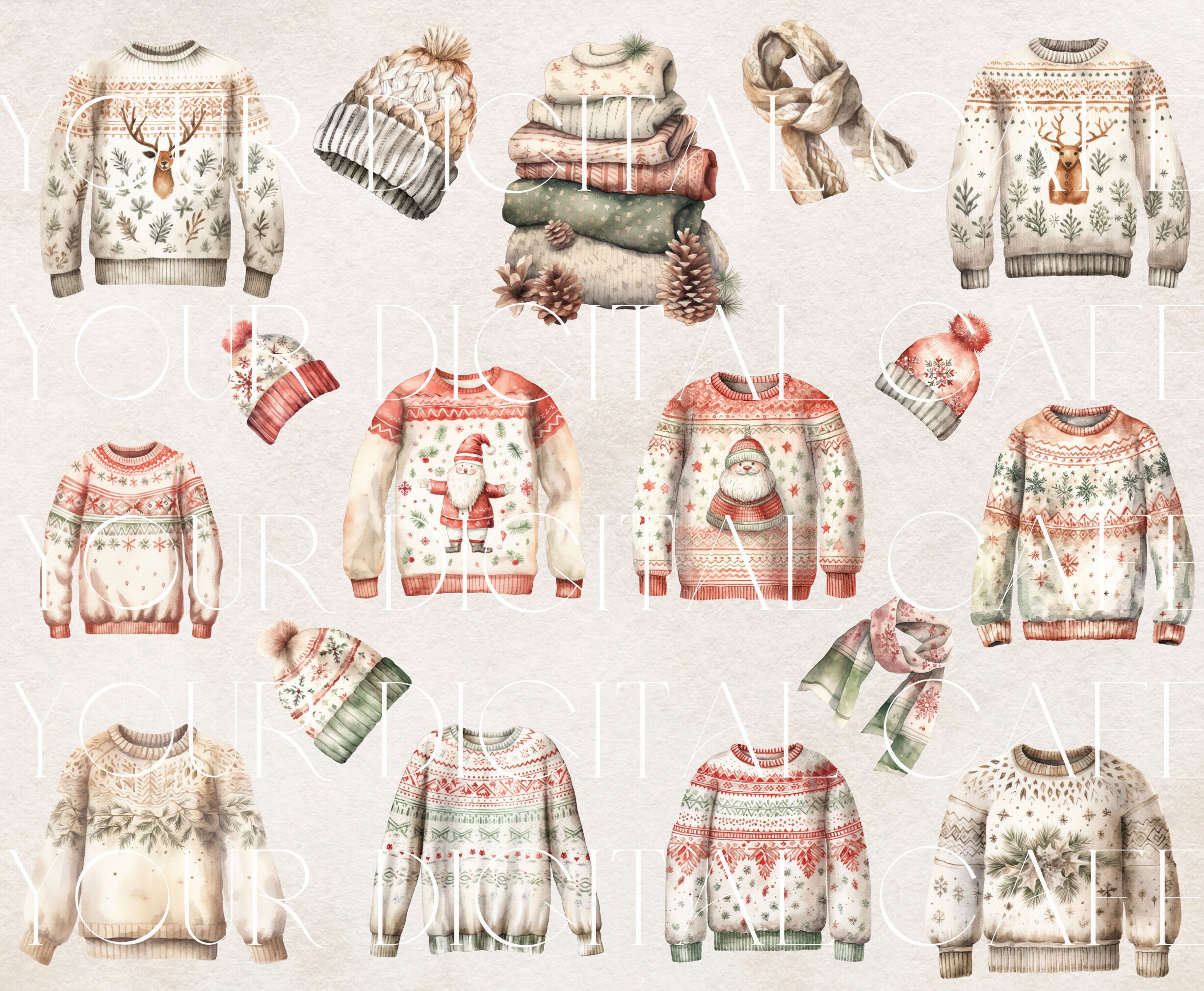 Watercolor Christmas Clipart Christmas Sweaters Png Winter Sweater, Hat ...