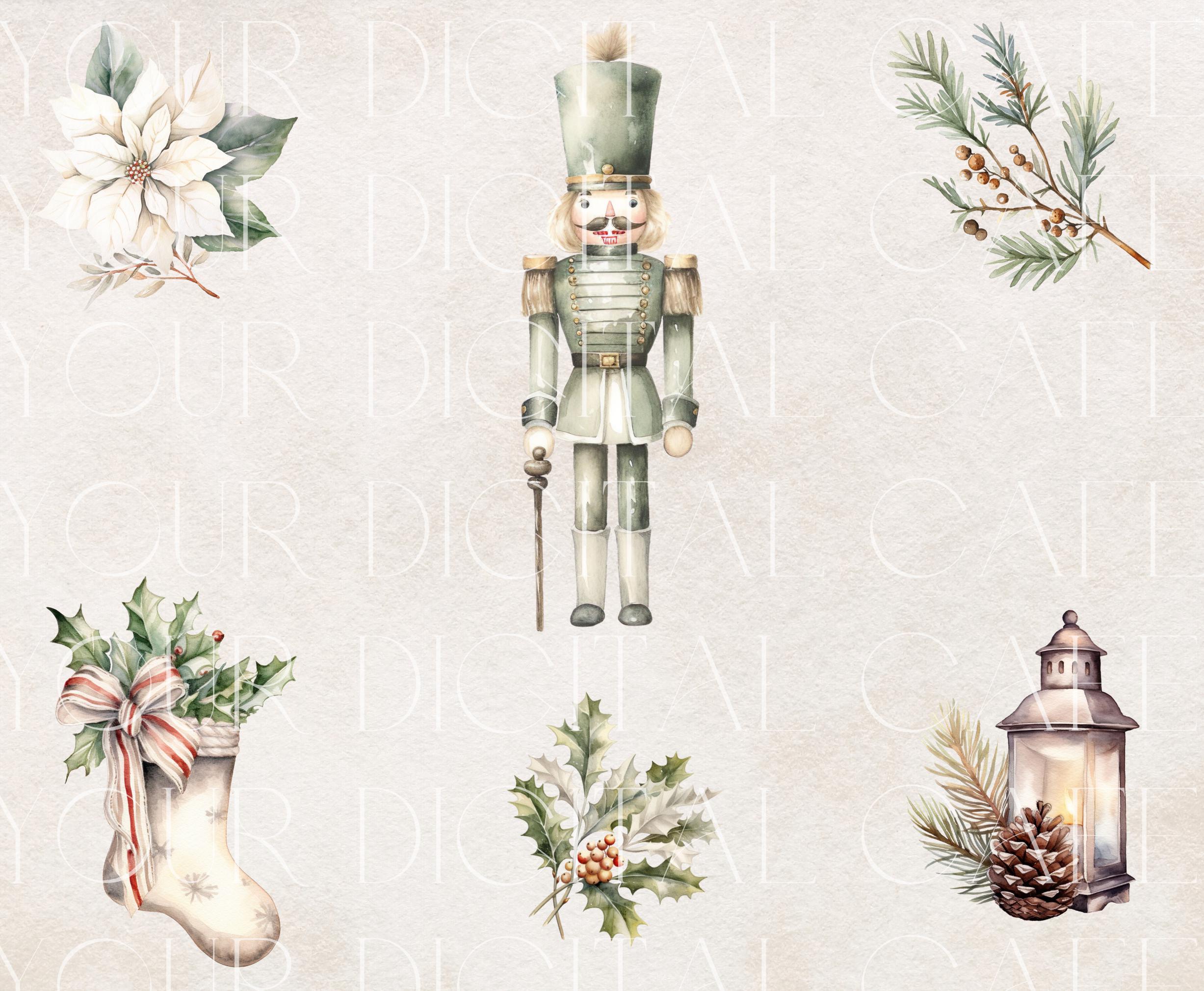 Watercolor Neutral Christmas Clipart, Cozy Rustic Christmas Graphics ...