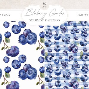 Watercolor Blueberry Seamless Patterns, Summer Berries Digital Paper ...