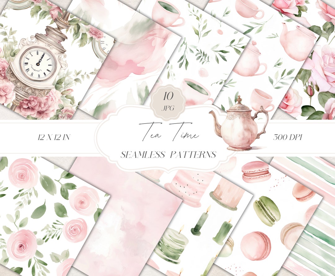 Pink Tea Time Digital Paper: Seamless Spring Patterns (digital Download ...