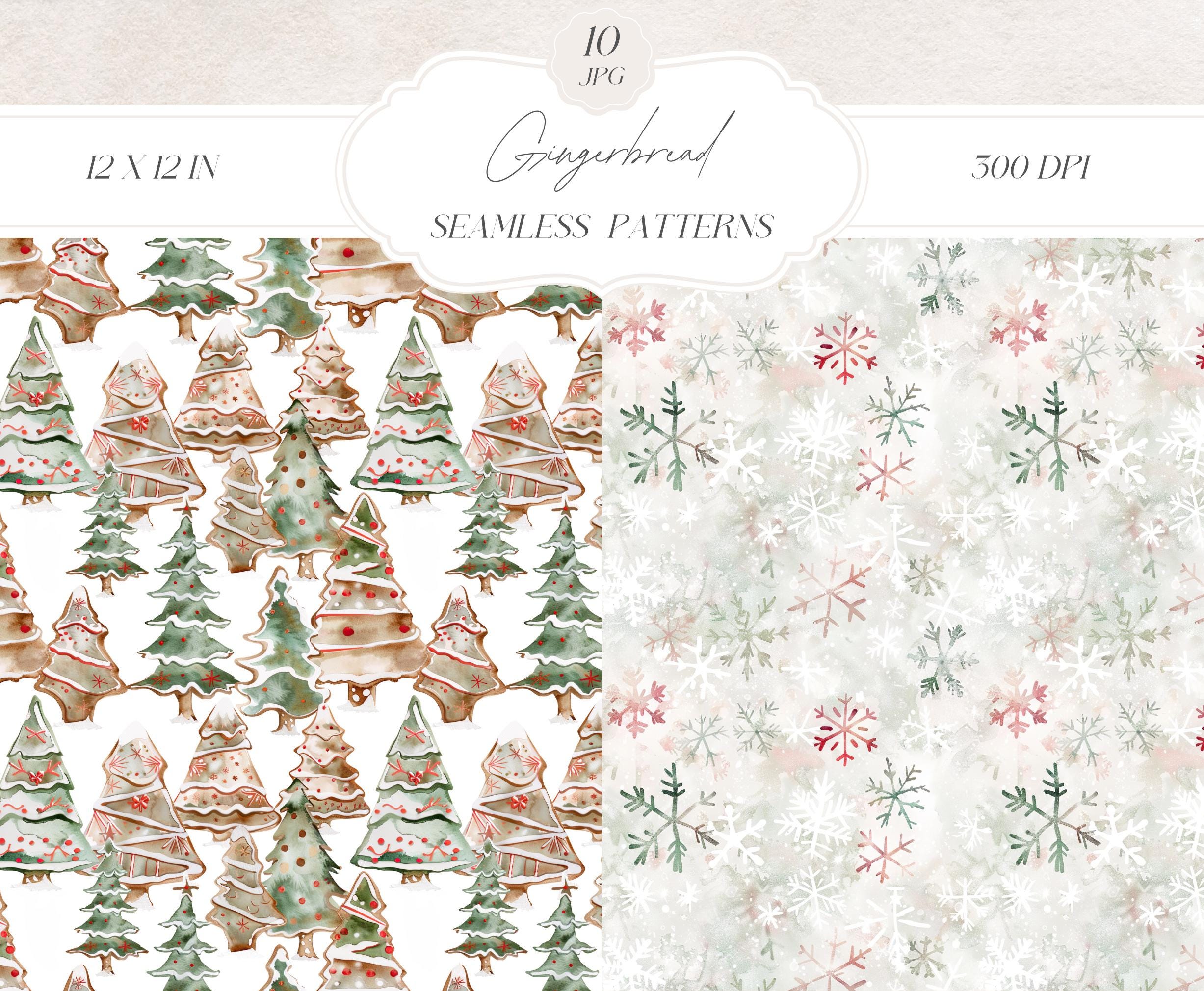 Gingerbread Seamless Patterns, Watercolor Christmas Digital Paper ...