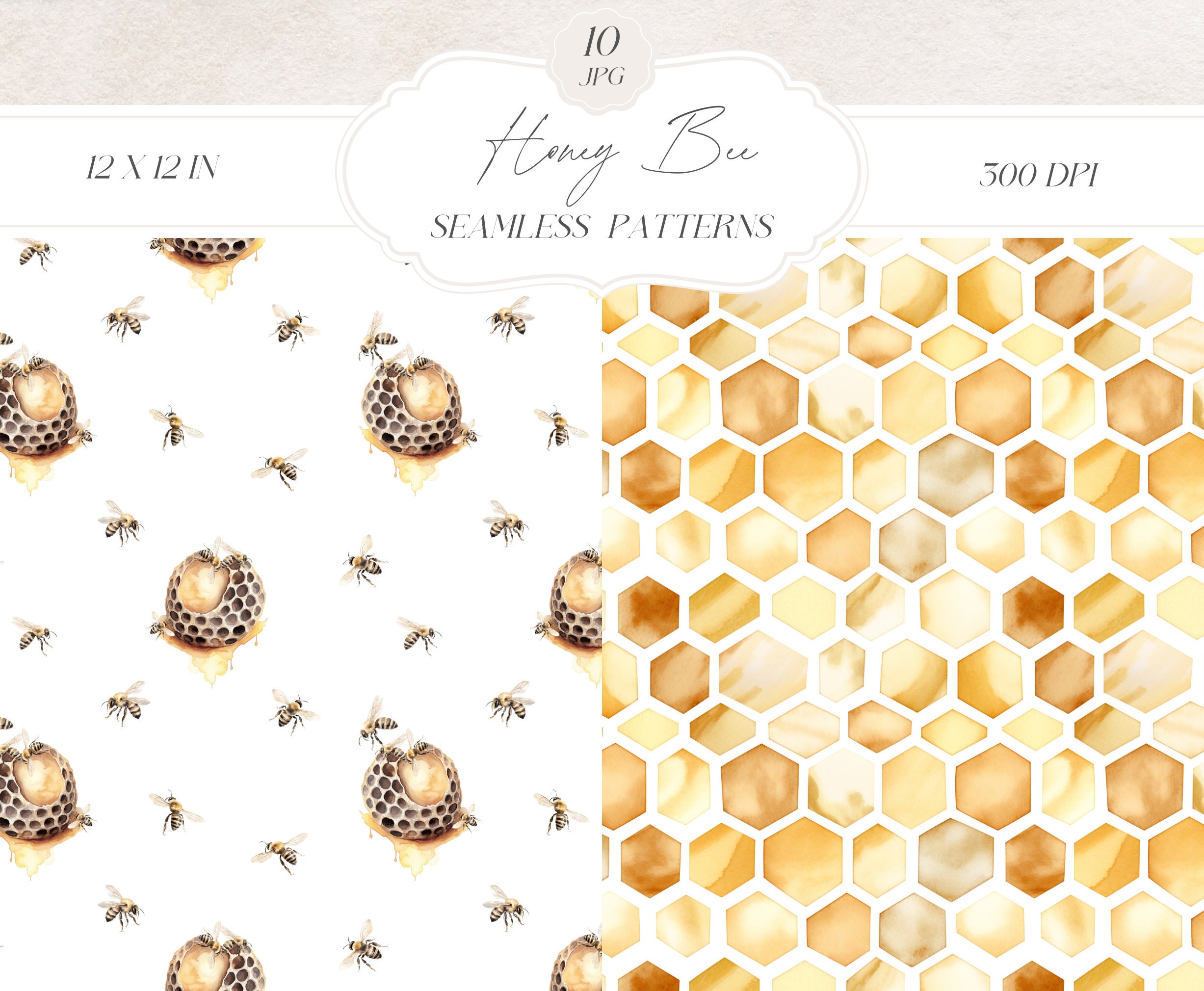 Watercolor Honey Bee Seamless Patterns, Bees Digital Paper, Bee Pattern ...