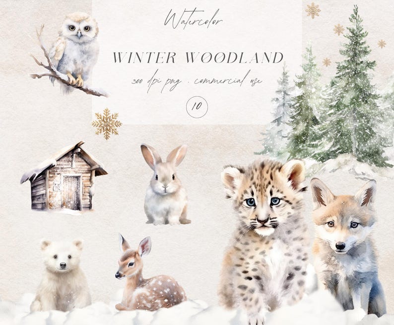 Winter Woodland Animals Clipart, Watercolor Winter Clipart, Woodland ...