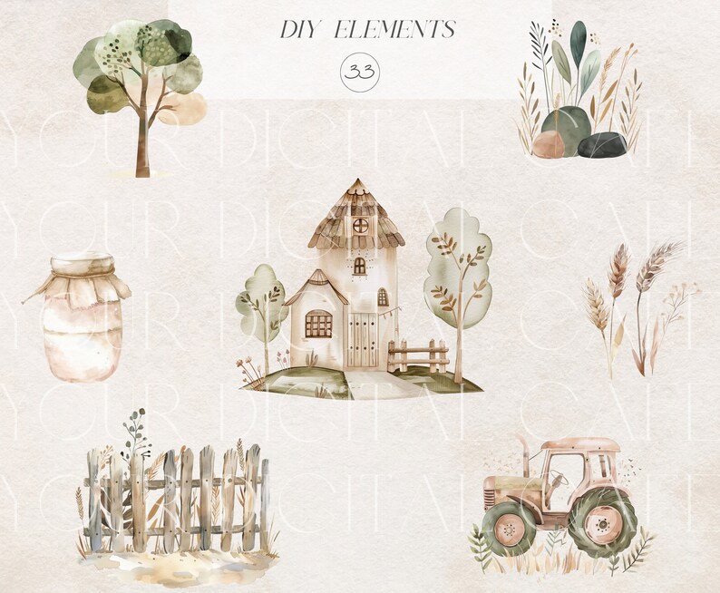 Watercolor Farm Animal Clipart Bundle, Farm Animals PNG Set, Nursery ...