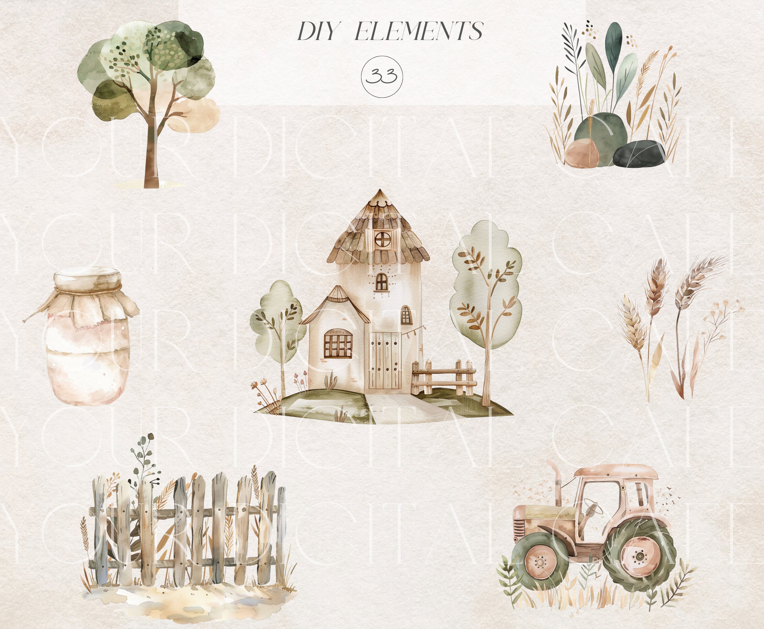 Watercolor Farm Animal Clipart Bundle, Farm Animals PNG Set, Nursery ...