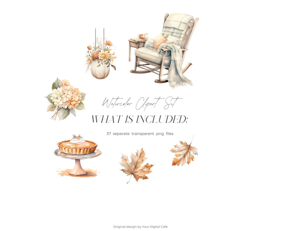 Watercolor Fall Clipart: Neutral Autumn Graphics, Cozy Cottage, Floral ...