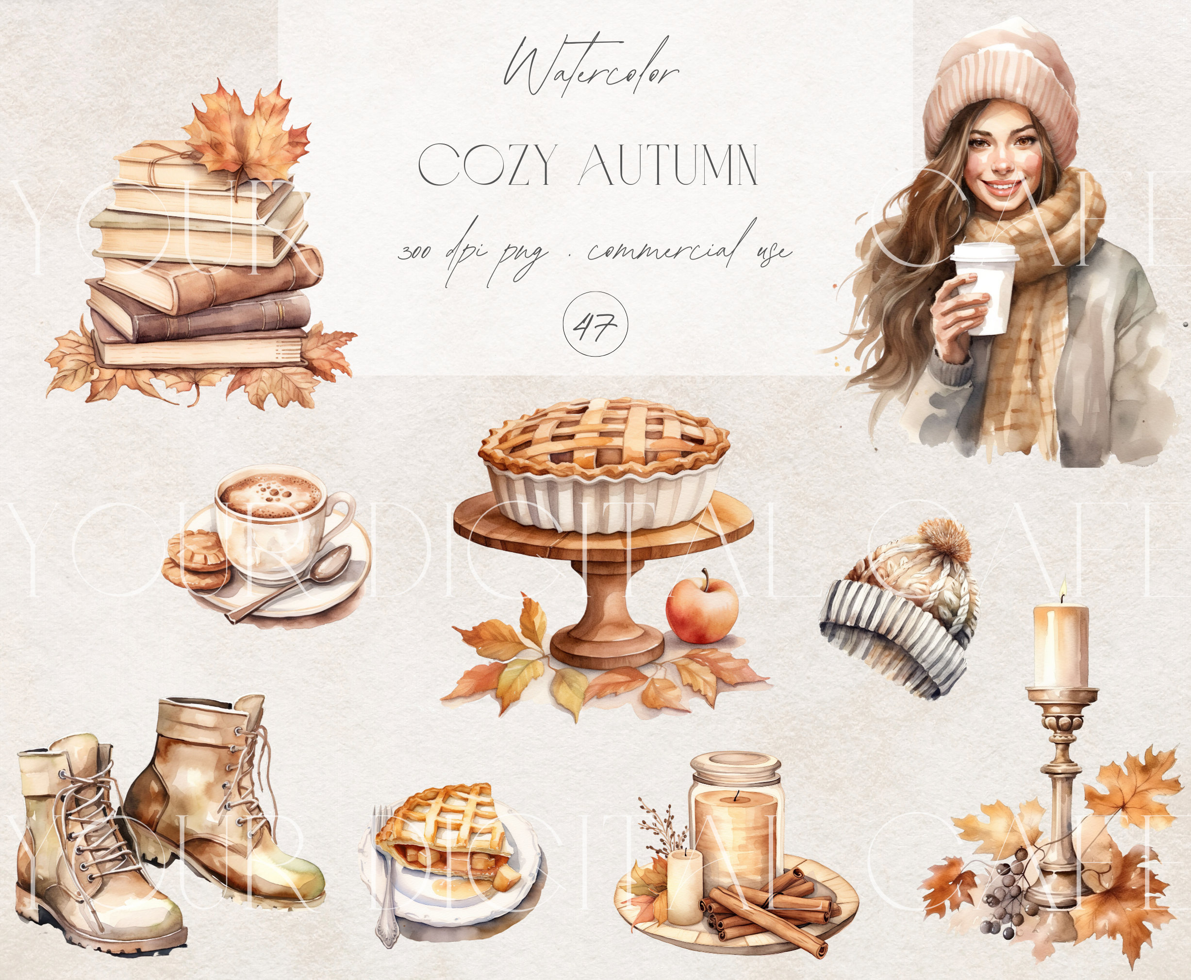 Watercolor Fall Clipart Cozy Fall Fall Graphic Clipart - Etsy
