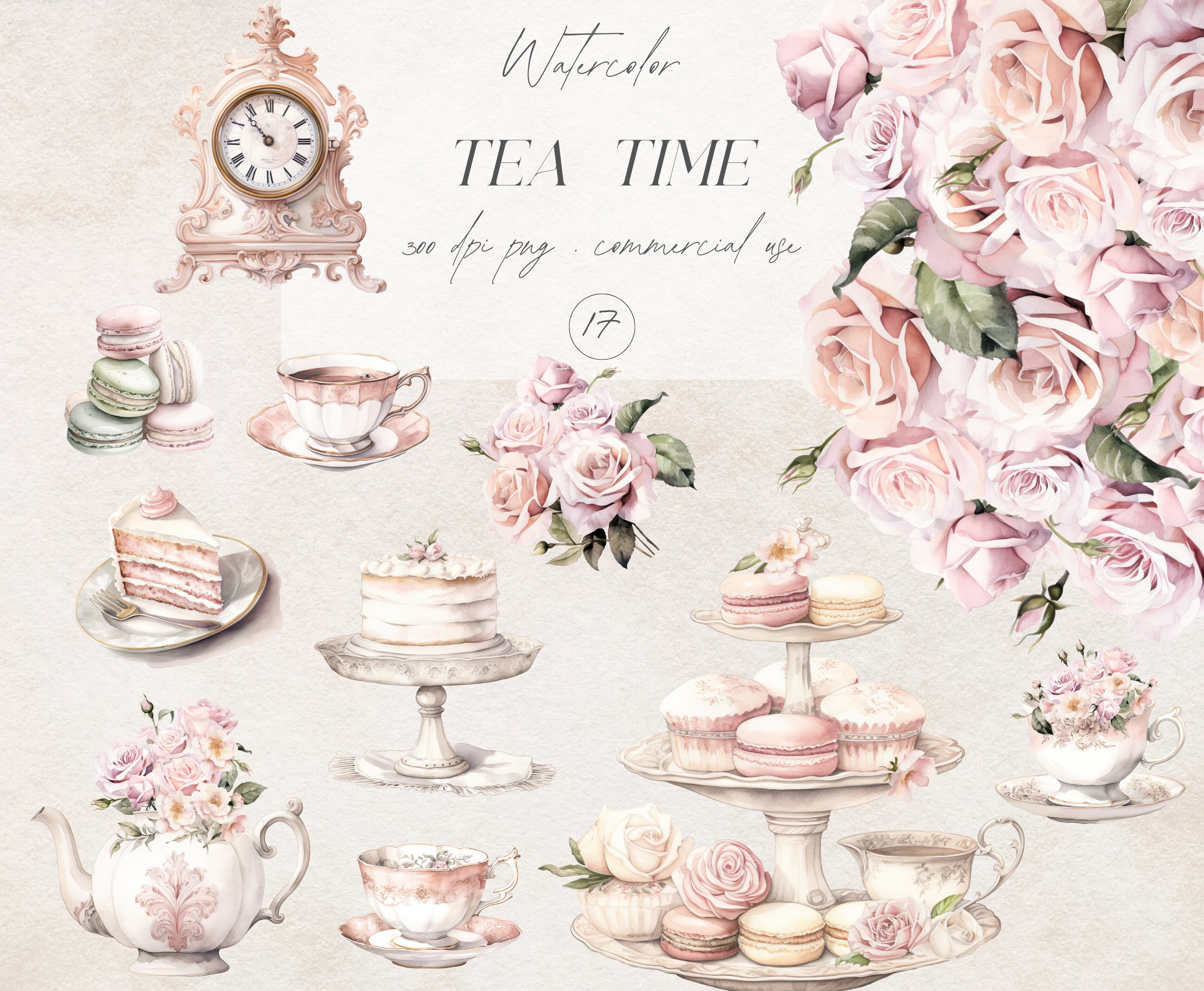 Watercolor Tea Time Clipart Bundle, Tea Party Clipart, Watercolor ...