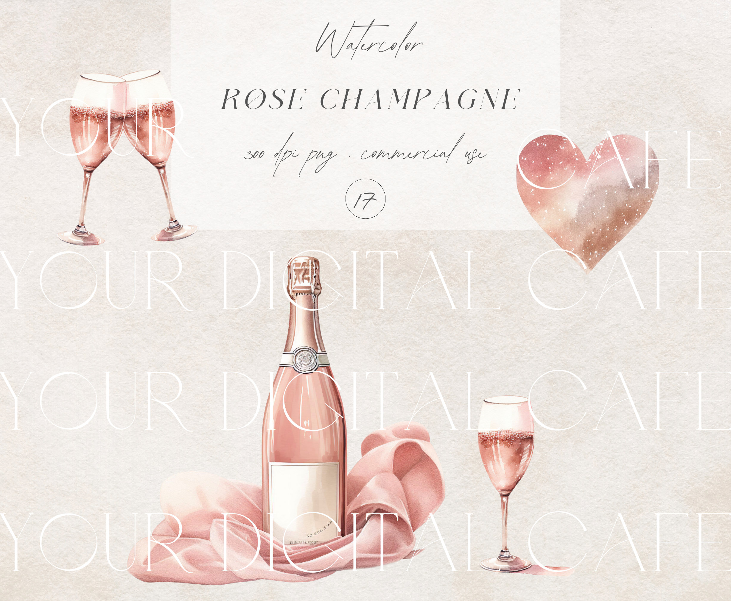 Watercolor Pink Champagne Clipart Bundle, Celebrations Clipart, Pink ...