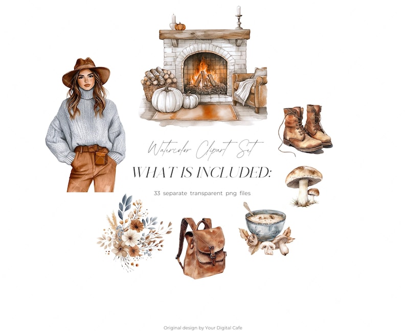 Watercolor Autumn Mood Clipart: Cozy Fall PNG, Pumpkins, Cottagecore ...
