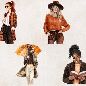 Watercolor Cozy Autumn Clipart, Fall Girl Graphics, Pumpkin PNG ...