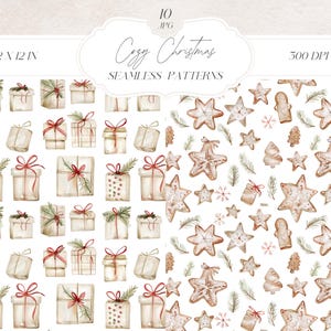 Cozy Classic Christmas Seamless Patterns, Watercolor Christmas Digital ...