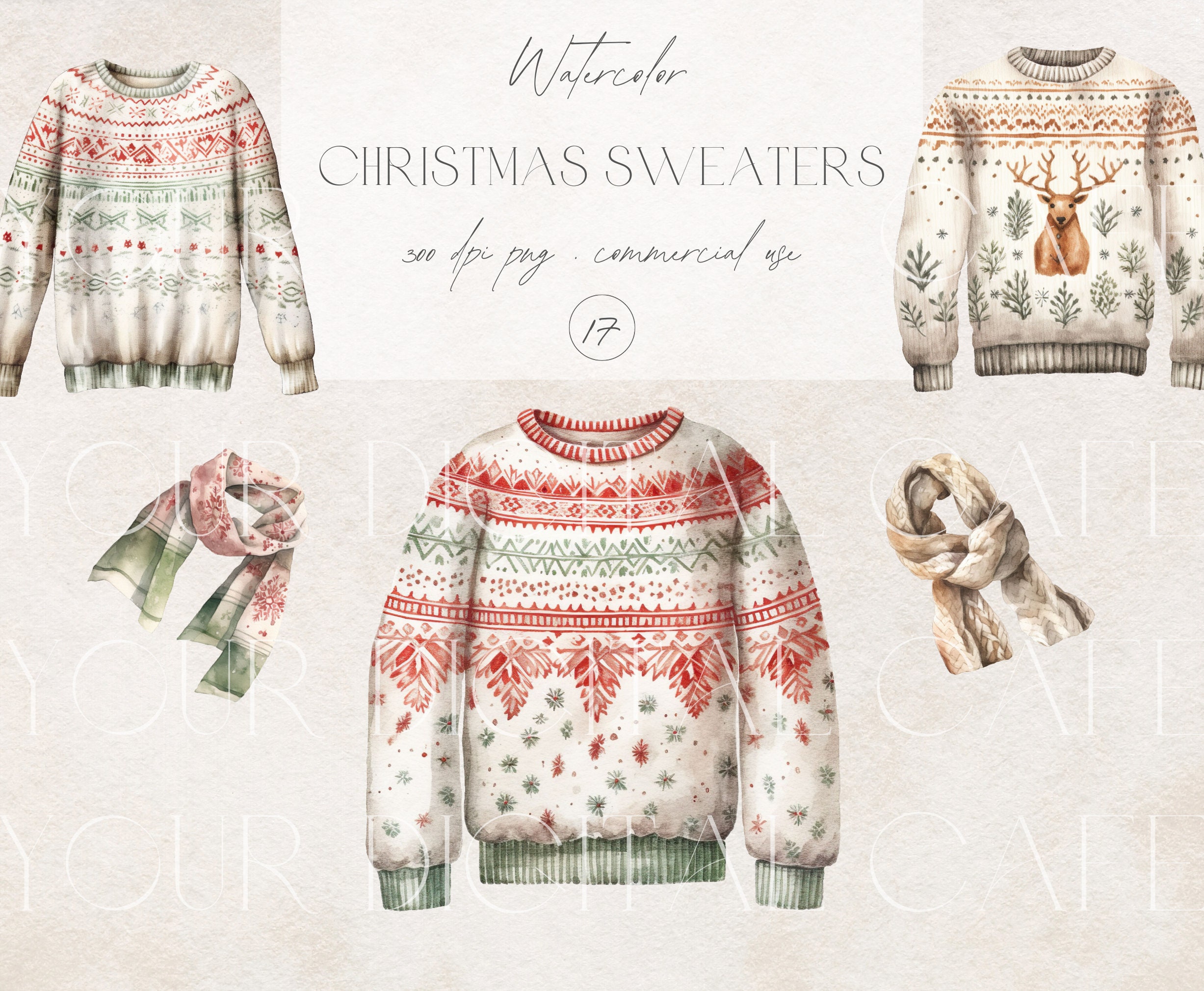 Watercolor Christmas Clipart Christmas Sweaters Png Winter Sweater, Hat ...