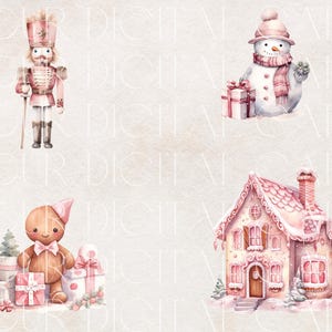 Kids Pink Watercolor Christmas Clipart, Festive Clipart, Holiday Png ...