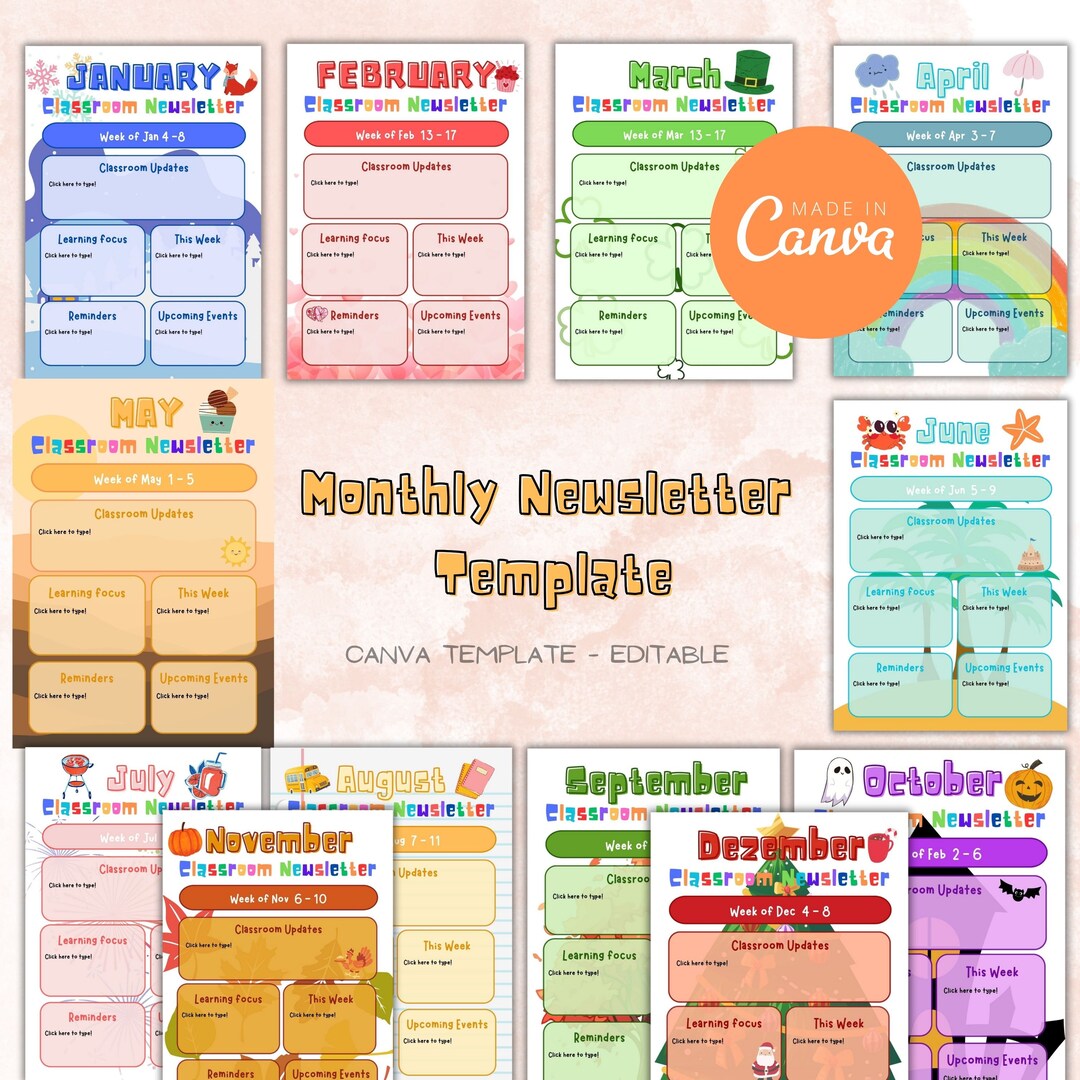 Seasonal Monthly Newsletter Template, Classroom Newsletter Template ...