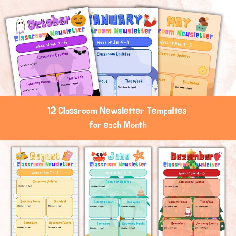 Seasonal Monthly Newsletter Template, Classroom Newsletter Template ...