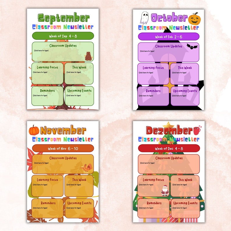 Seasonal Monthly Newsletter Template, Classroom Newsletter Template ...