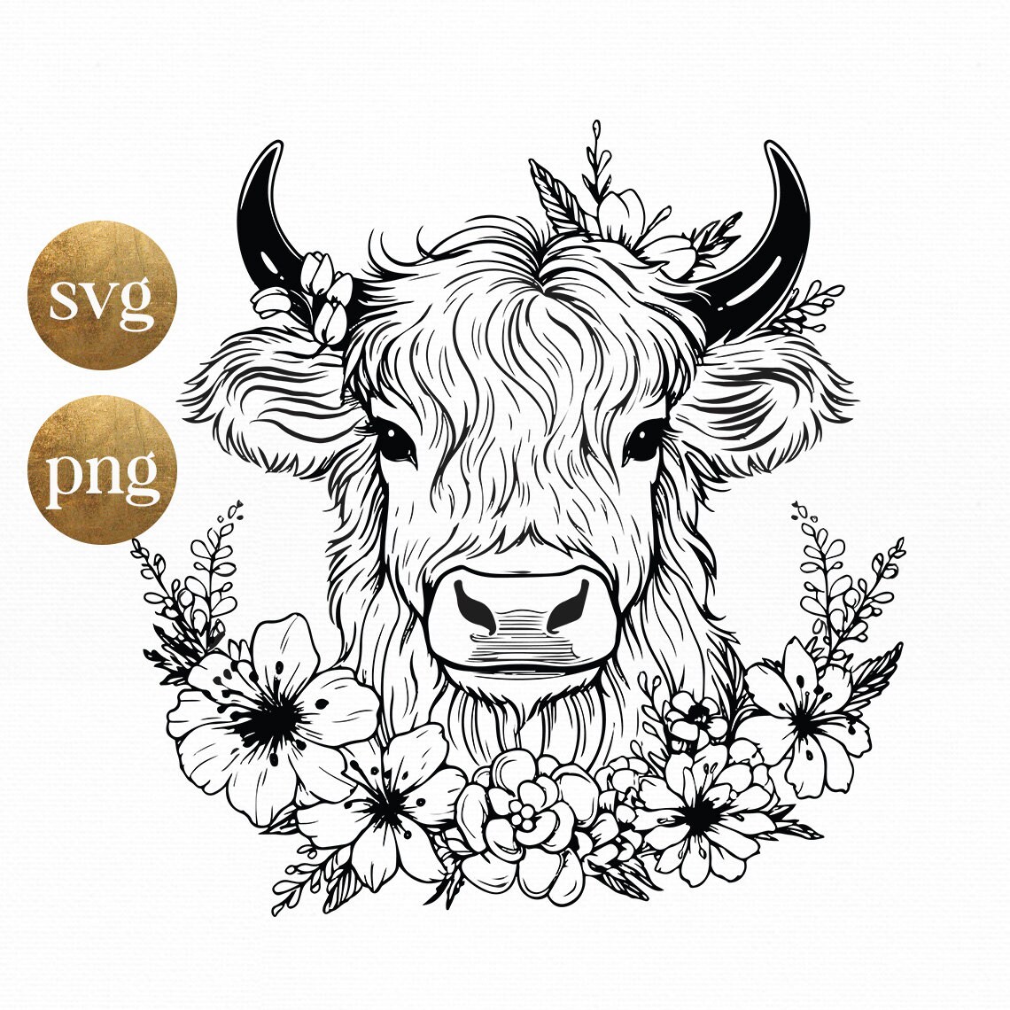 Highland Cow With Flowers, Calf, Head, Svg, Png, Svg Cow, Cow ...