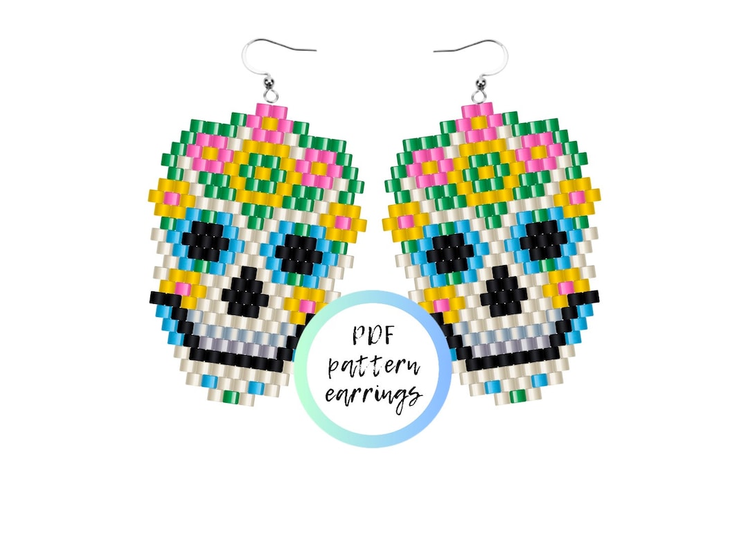 Calavera Sugar Skull Beaded Earrings PDF PATTERN Halloween Dia Los ...