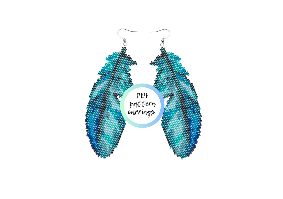 Blue Feather Beaded Earrings PDF PATTERN Brick Stitch - Etsy