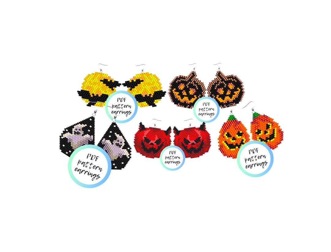 Halloween 5 Earrings Set Beaded PDF Patterns Brick Stitch - Etsy