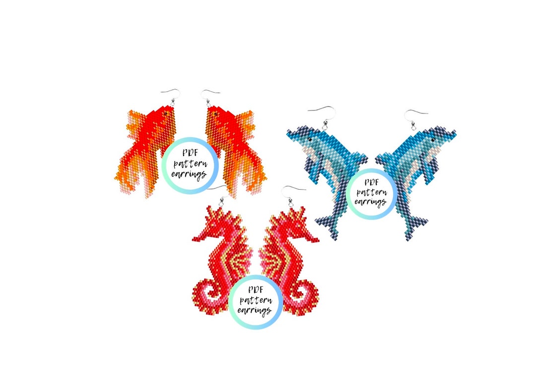Sea Animals Earrings PDF Beaded Pattern Brick Stitch - Etsy