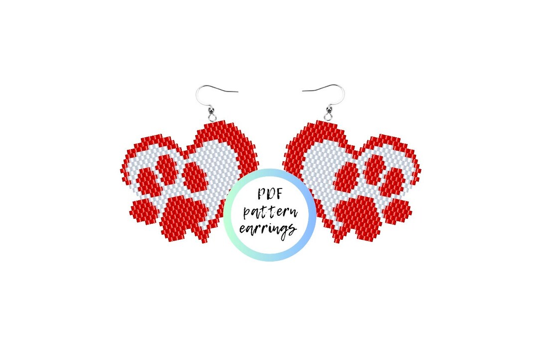 Heart Cat Paw Earrings PDF Beaded Pattern Brick Stitch - Etsy