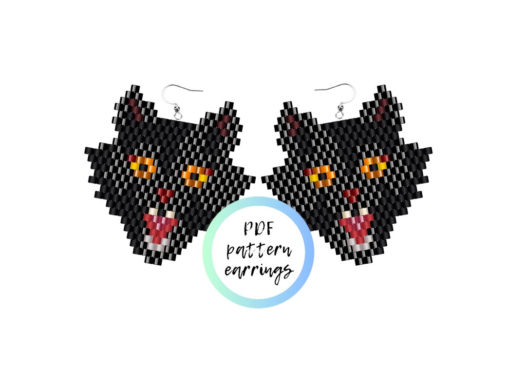 Black Cat Beaded Earrings PDF PATTERN Brick Stitch Halloween - Etsy
