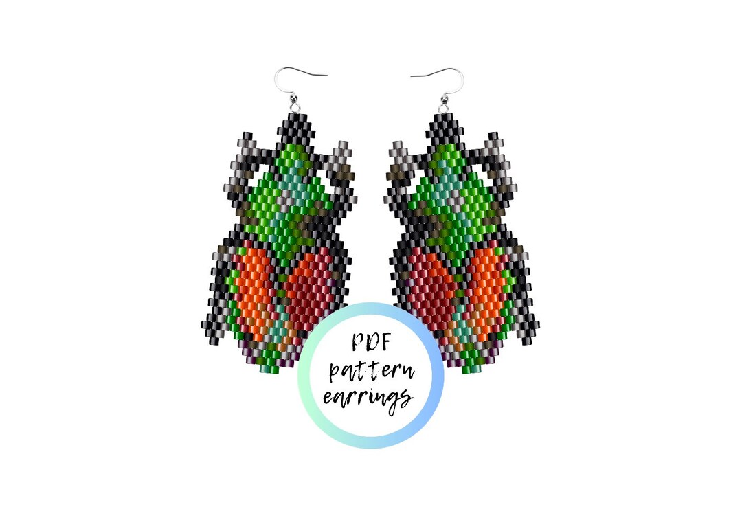 Beetle Rainbow Earrings PDF Beaded Pattern Brick Stitch Bugs Insects - Etsy