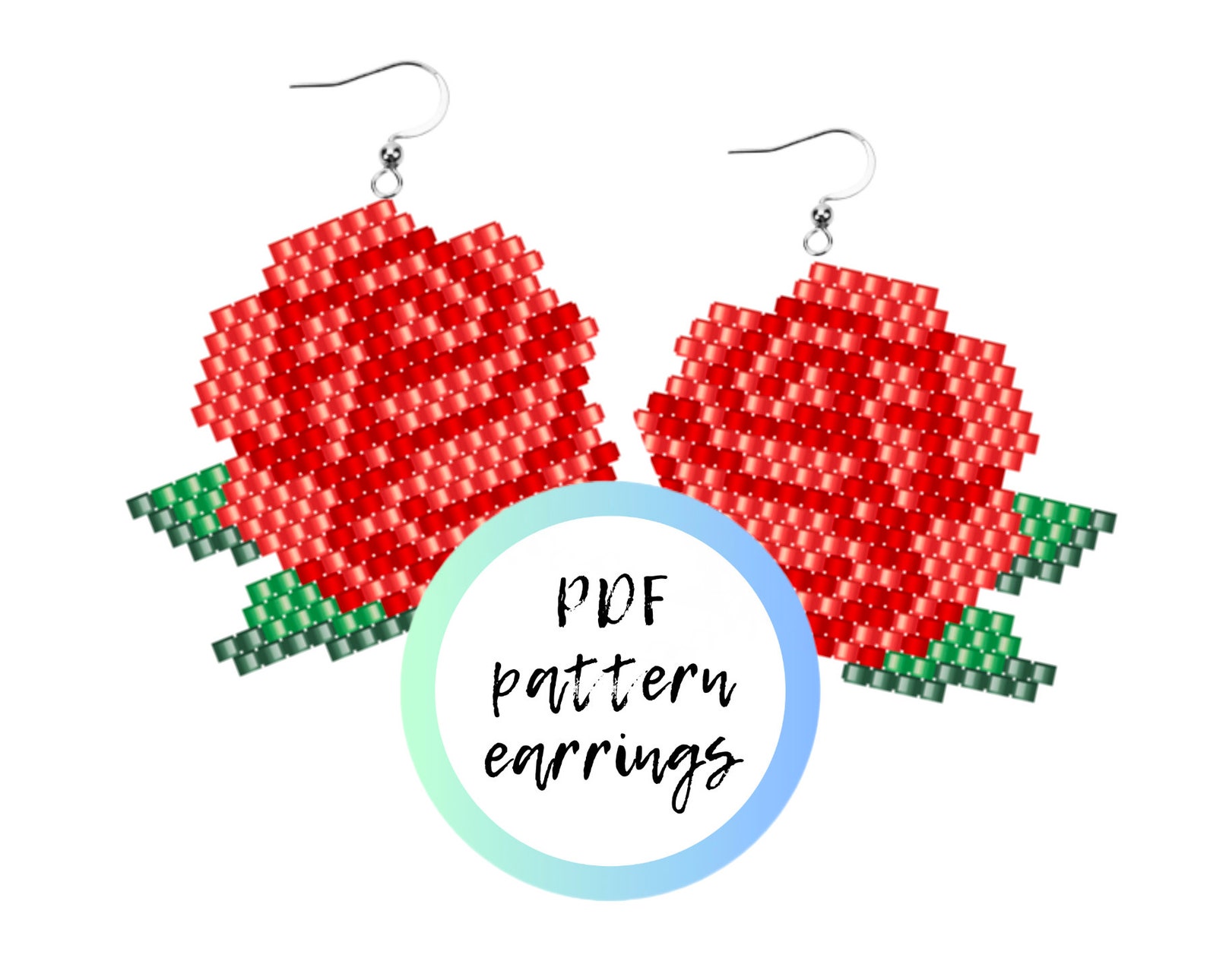 Red Rose Earrings PDF Beaded Pattern Brick Stitch - Etsy