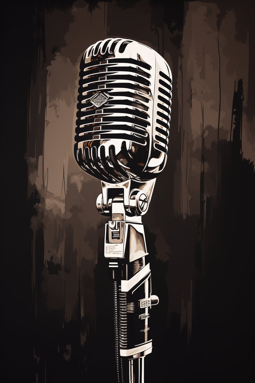 Printable Vintage Microphone Wall Art, Instant Download, Retro Art ...