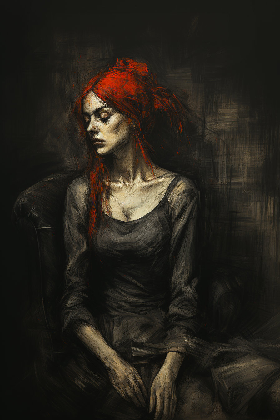 Red-haired Mourning: Pencil Sketch Portrait Wall Art of a Grieving ...
