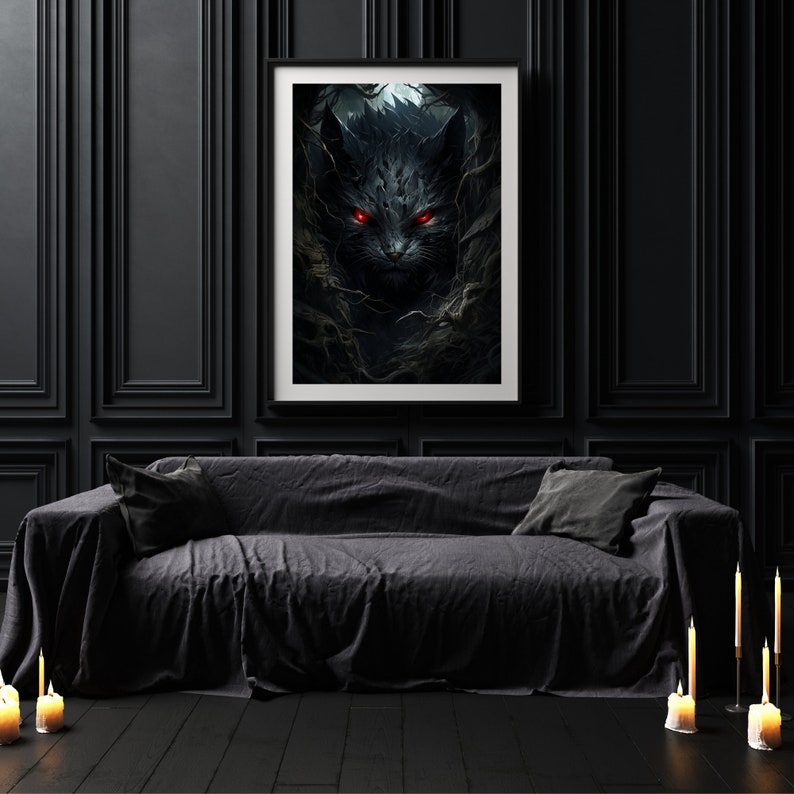 Scary Black Cat Printable Wall Art, Halloween- Themed Wall Art, Instant ...