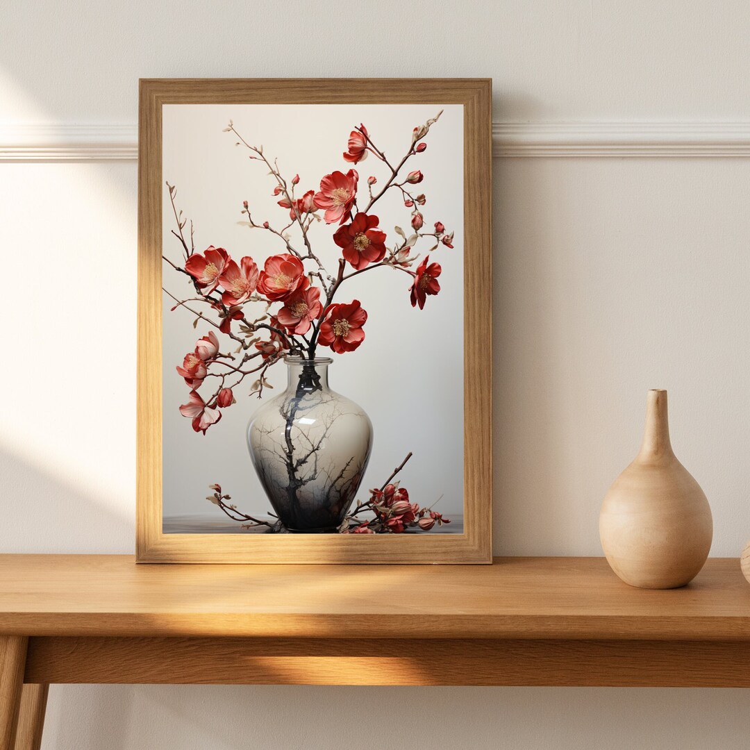 Printable Red Flowers in Vase Wall Art, Floral Art, Instant Download ...