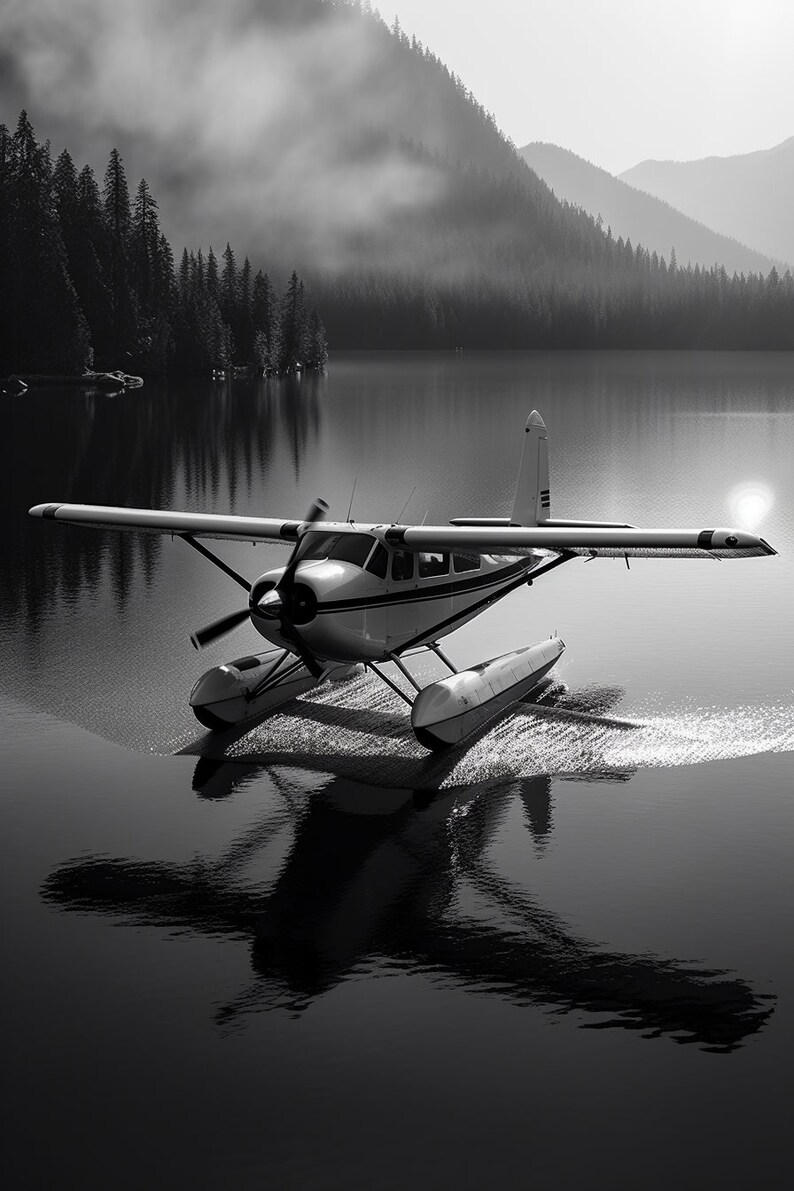 Printable Black and White Seaplane Wall Art, Instant Download, 300DPI ...