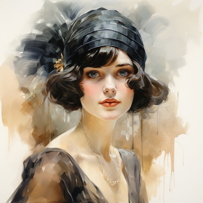 Oil Painting Flapper Girl Wall Art, Printable Wall Art, Instant ...