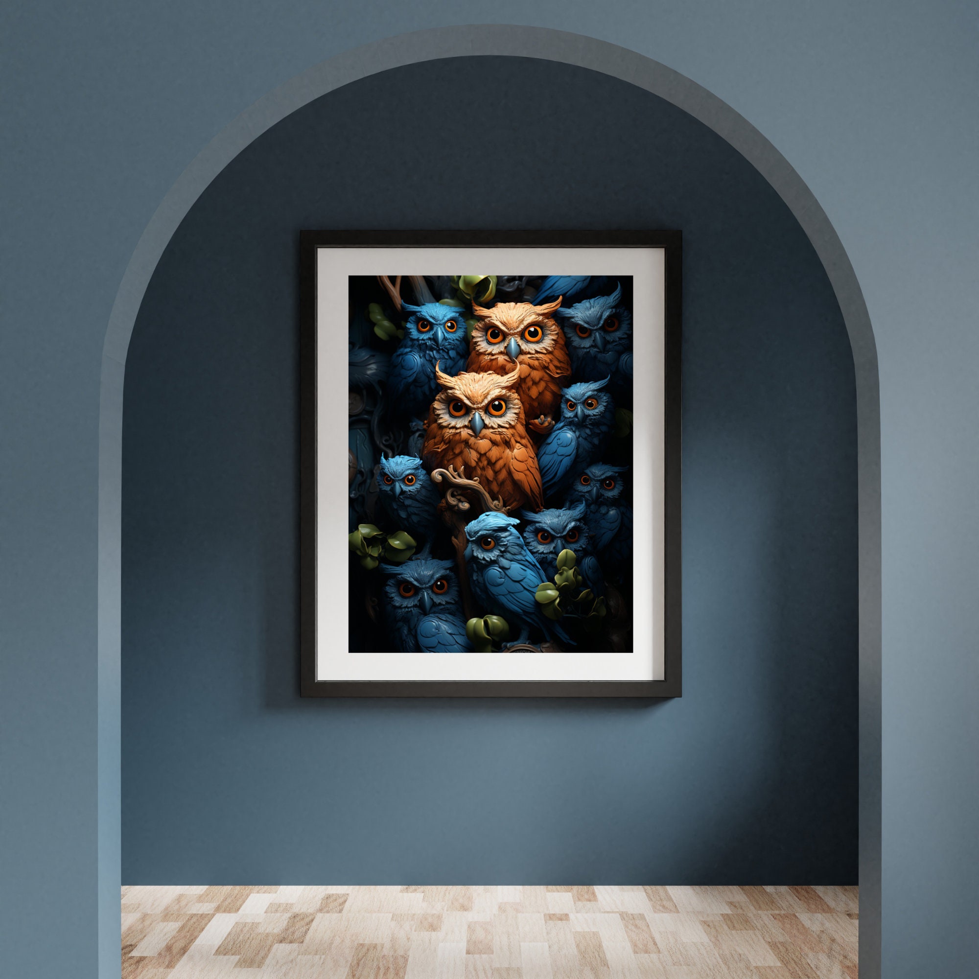 Angry Owls in Majolica Printable Wall Art, Owl Art, Animal Wall Art ...