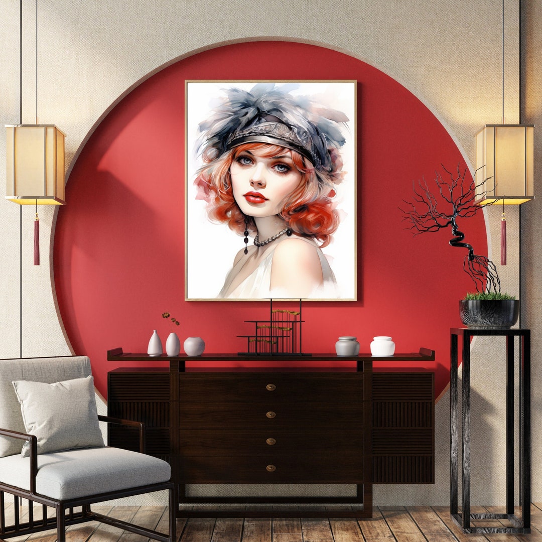 Printable Watercolor Portrait of A Flapper Girl Wall Art, Instant ...